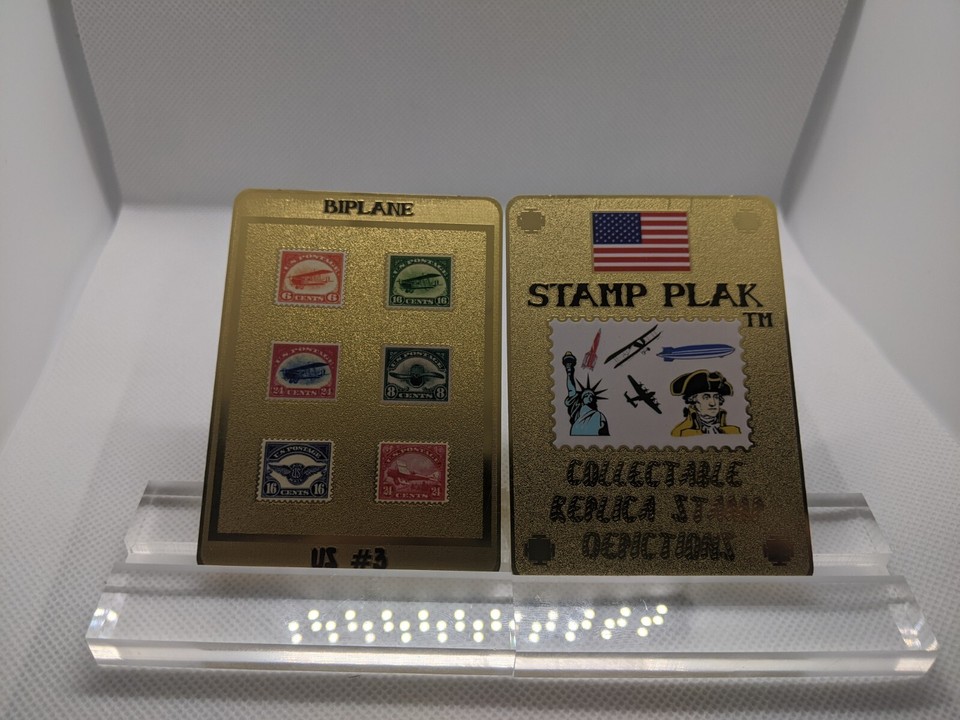 Stamp Plak - Biplane - US #3 - SCOTT C1 C2 C3 C4 C5 C6 - WITH STAND ...