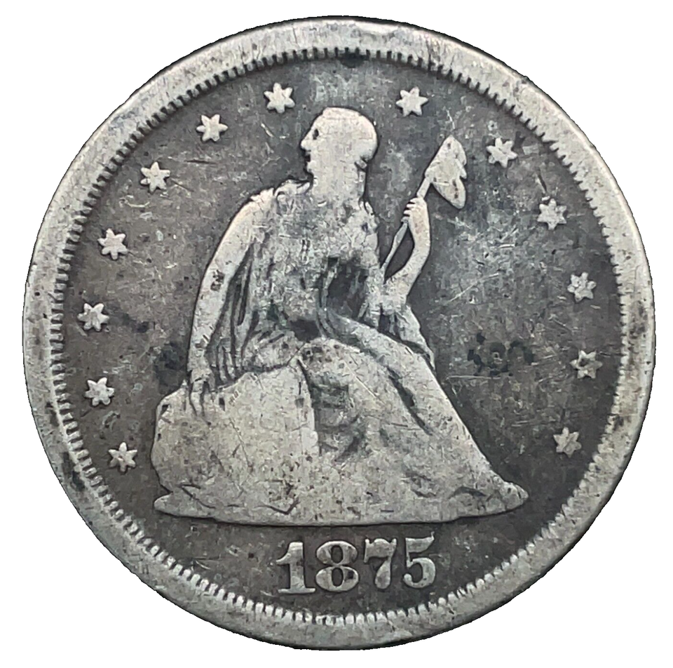 1875 S 20c Twenty Cent Piece F- Fine US 90% Silver Type U.S Coin | eBay