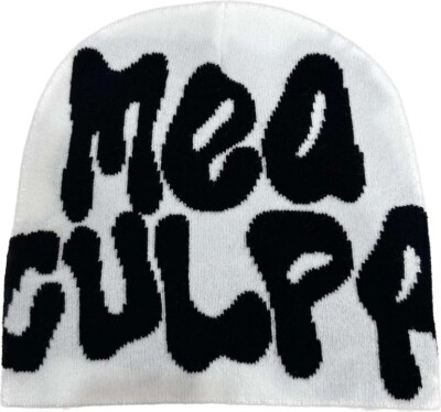 New 2023 Y2K White MEA CULPA Beanie Black Beanies Soft Warm Winter Hat ...