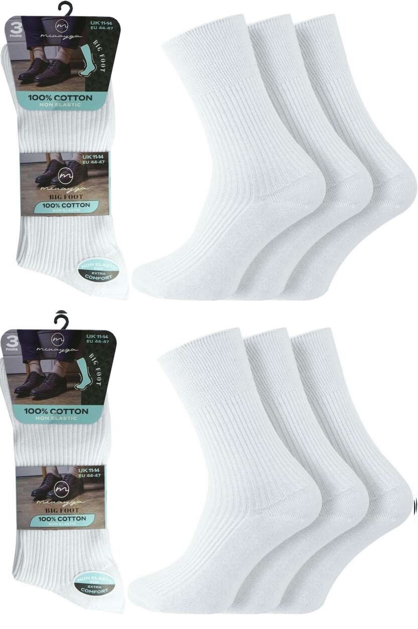 6 PAIRS Mens Cotton BIG FOOT NON ELASTIC Gentle Soft Loose Top Socks ...