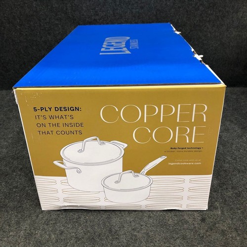 LEGEND 14-Piece 5-Ply Copper Core Cookware Set, Chrome Finish w/Gold ...