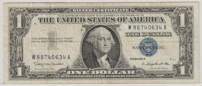 1957 Silver Certificate US Dollar Bill Blue Seal Note Rare USA FANCY ...
