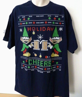 NWT Elves BEER DRINKING Holiday Cheers ELVES Christmas TEE Men's XL ...