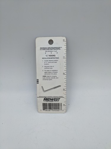 Zinc Plated L Hooks, 6x2-5/8, Midwest Fastener 24202, Lot of 4, New | eBay