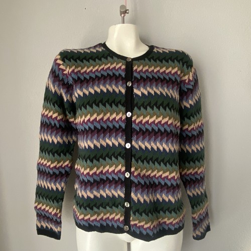 Women's Talbots Cardigan Sweater Cable Knit Multi Color Geometric ...