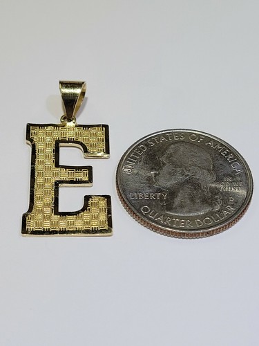 14K Gold Block Initial XL Letter E Charm Pendant | eBay
