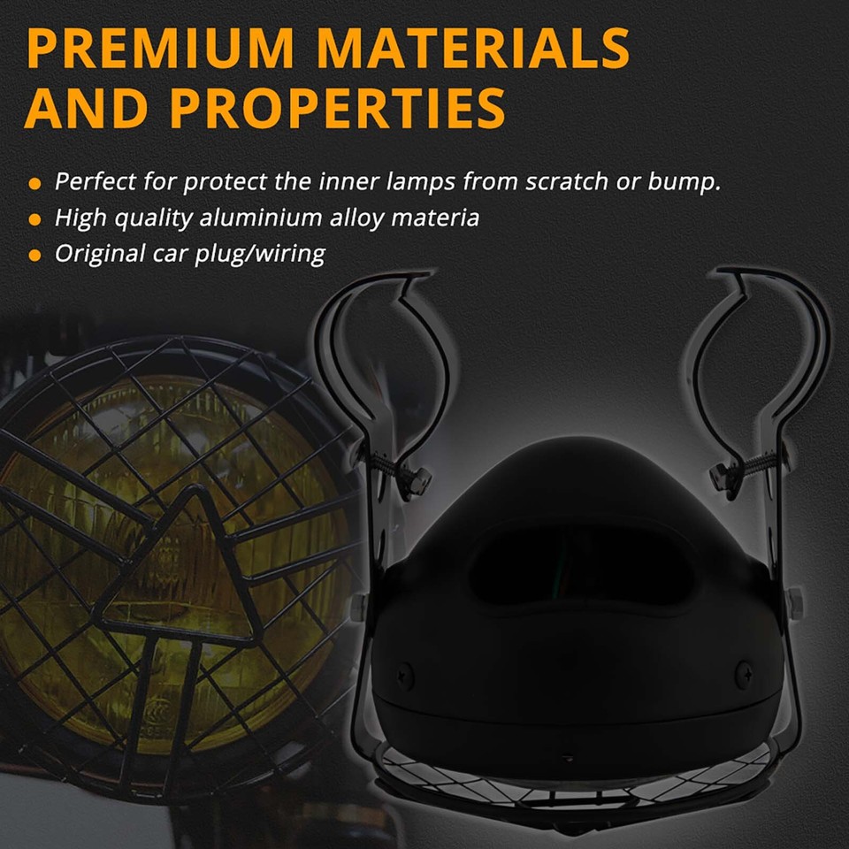 Retro Motorcycle 6.5" Headlight Grill Side Mount Cover w/ Bracket For ...