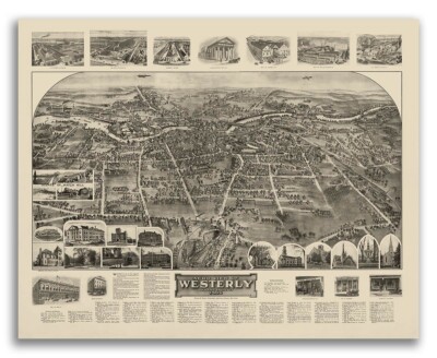 1911 Westerly, RI Vintage Old Panoramic City Map - 20x24 | eBay