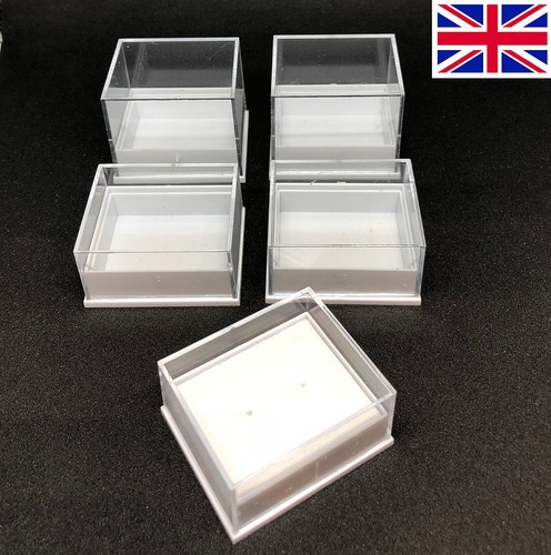 100 EARRING BOX Clear LID 32mm High or 21mm EAR STUD BOXES 41x35 Pads ...