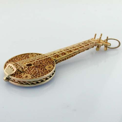 Rare Vintage 14K Gold Handmade Filigree Banjo Mandolin Musical Pendant ...
