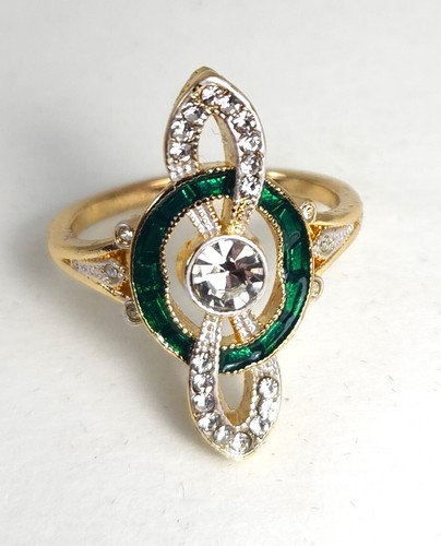 Gorgeous Musical Note Art Deco Style Golden Ring Lab Created Emerald ...