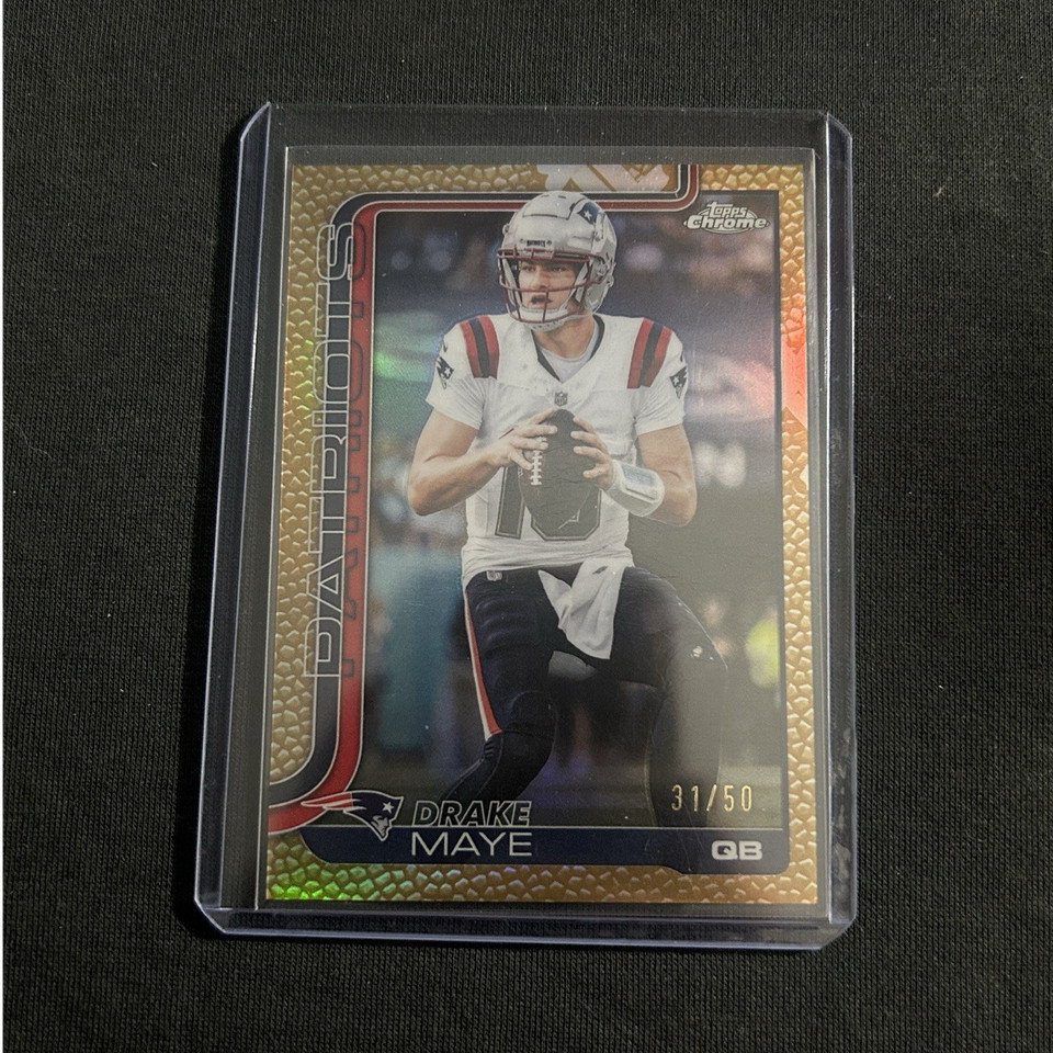2025 Topps Chrome Gold Serial #207 Drake Maye Patriots Pigskin /50 NFL ...