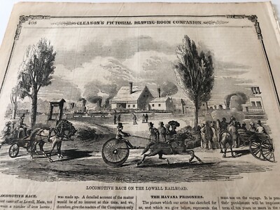 1851 Gleason’s Print Locomotive Train Race On The Lowell MA Railroad ...