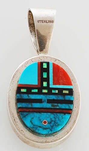 Navajo Handmade Sterling Silver with Inlay Reversible Pendant by ...