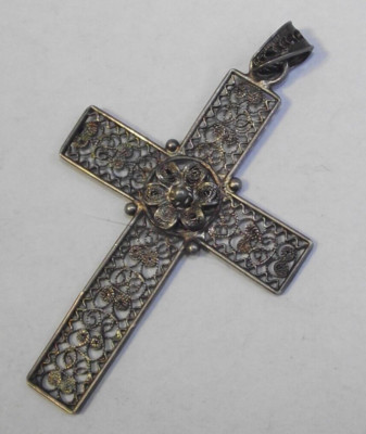 Antique Vtg 4g 800 silver open work filigree religious floral cross ...