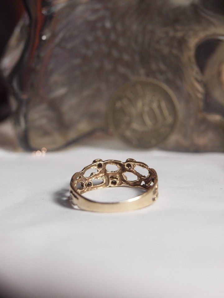 9CT YELLOW GOLD NATURAL DIAMOND FANCY FILIGREE RING - HALLMARKED : 9CT ...