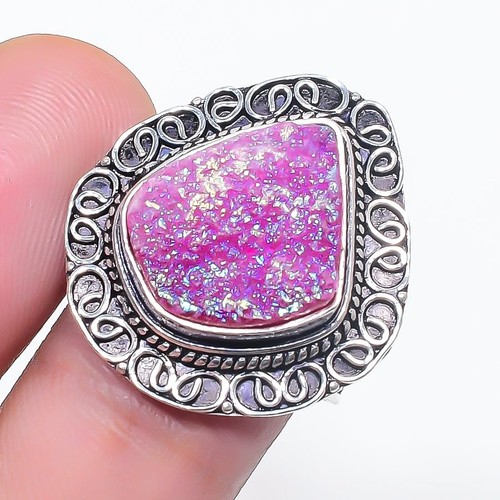 Pink Titanium Druzy Gemstone Handmade Antique Jewelry Vintage Ring 8 ...