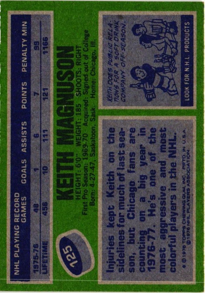 KEITH MAGNUSON 1977-78 Topps Hockey #125 FREE SHIP 50% OFF SALE ...