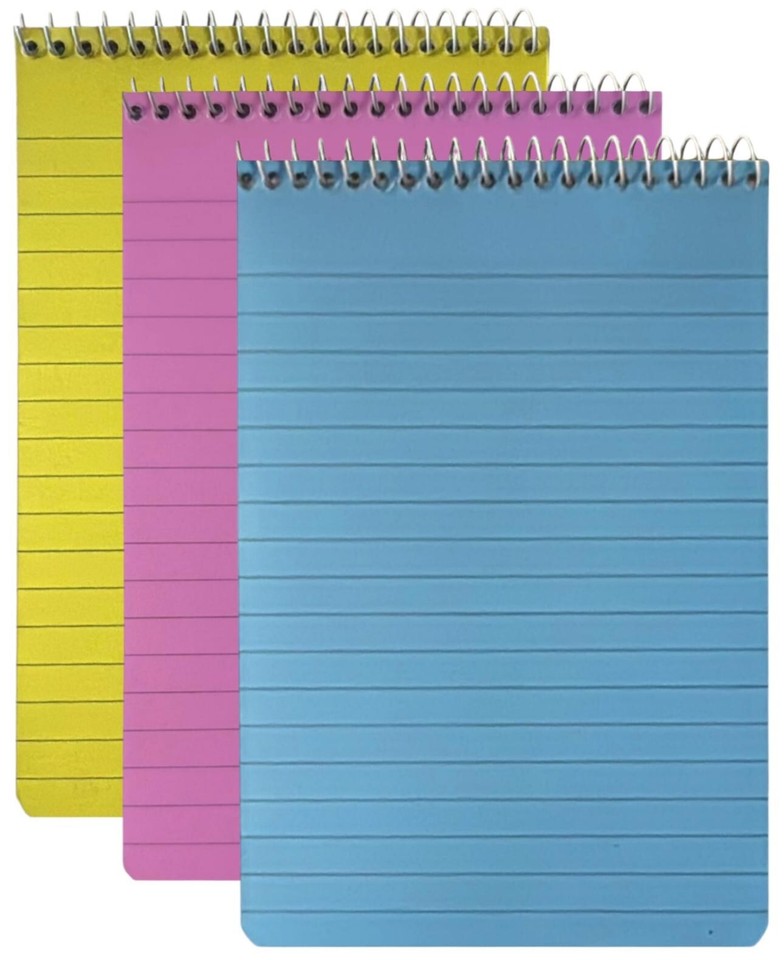 6 Neon NOTE PADS Neon Spiral Bound Ruled Lined 100x150mm Plastic Cover ...