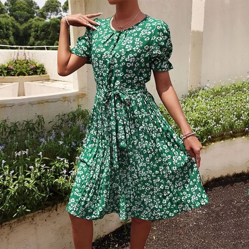 Robe Costume Élégant Long Élégant Satin Doux Vert Motif à Fleurs Gipsy ...