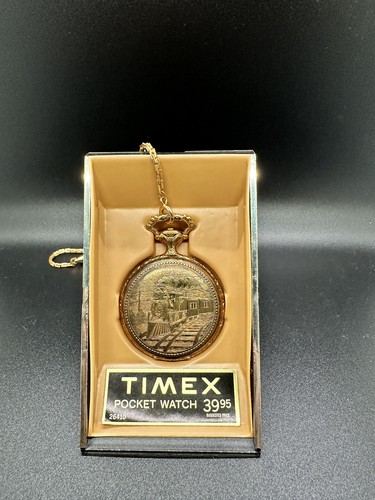 Vintage Timex Gold Tone Pocket Watch (item 26410) with Train Design | eBay