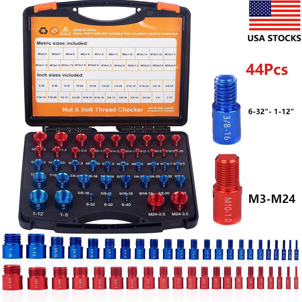 44pcs Screw Bolt Nut Thread Measure Gauge Size Checker Set (23 Inch ...