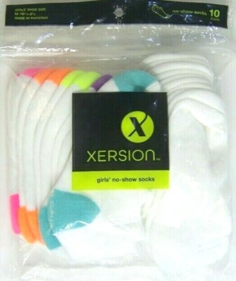 Girls 10 Pack No Show Socks- White NWT Size Med 10 1/2 -3 1/2 | eBay