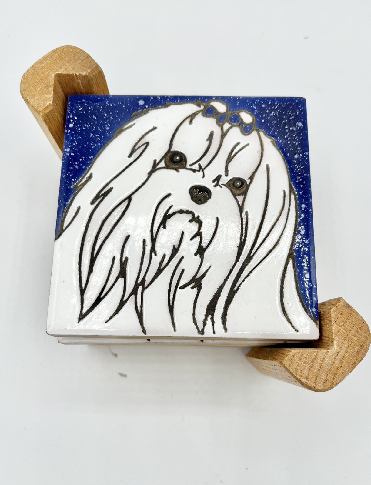 Painted Tiles Hand Glazed by Pumpkin Inc. Maltese Dog Set of 4 Coasters ...