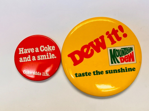 Vintage Mountain Dew "Dew It" & Coke As Life Pin Back Buttons Set ...