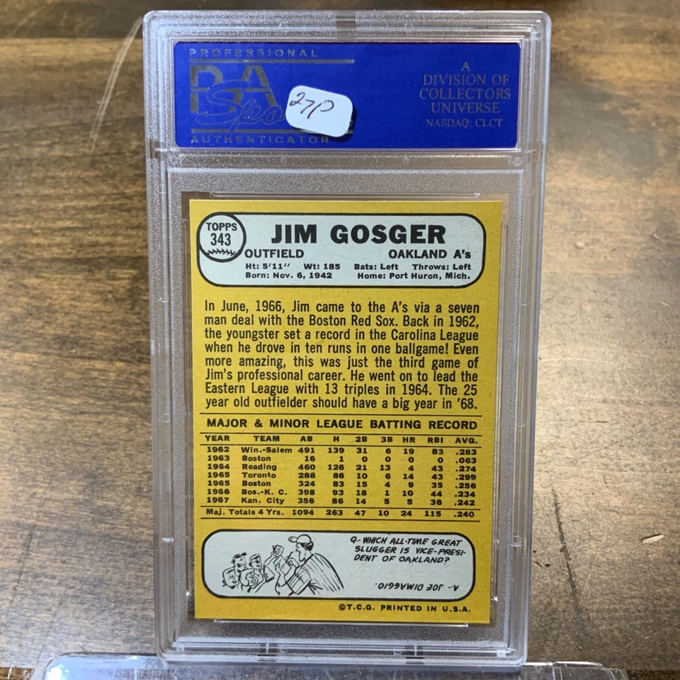 1968 Topps Jim Gosger #343 *A’s* PSA 8 NM-MT | eBay