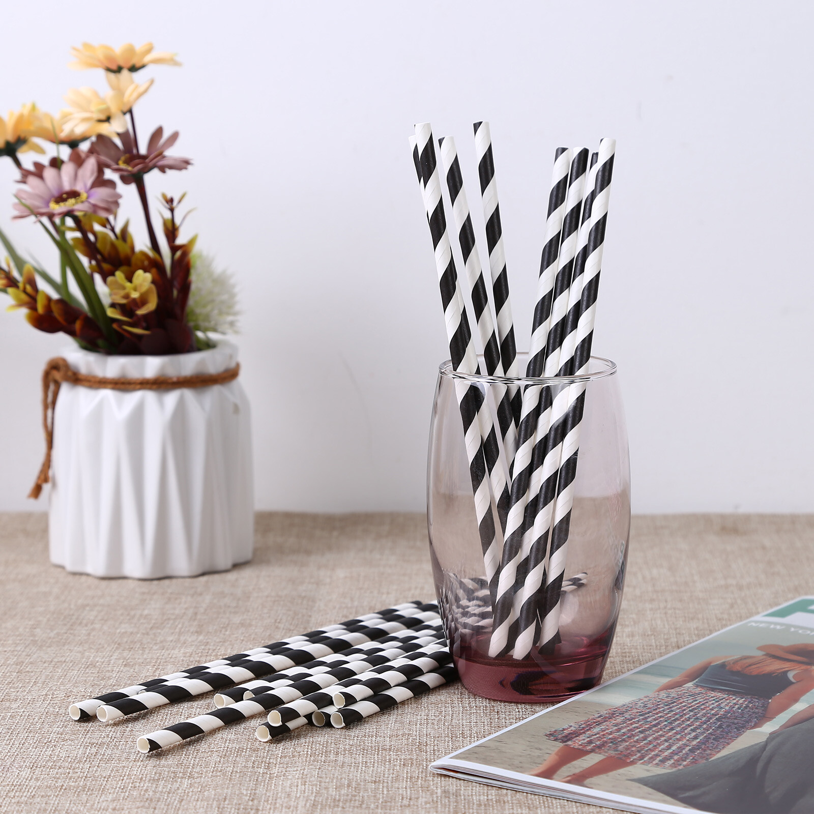Paper Straws-Durable Rainbow Drinking Straws Party Decor Supply (Black ...