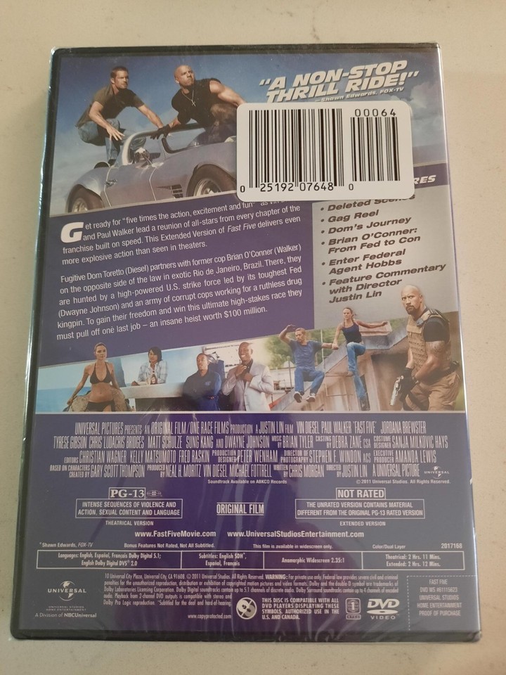 Fast Five DVD, Includes 2 versions: Extended and Theatrical, 2011, NEW ...
