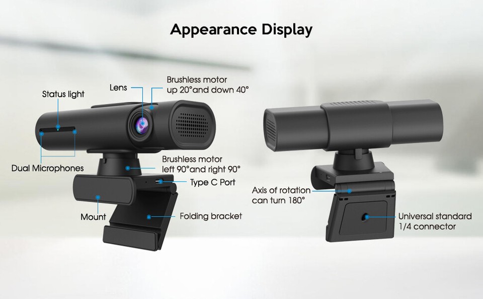 TOALLIN 4K PTZ Webcam Auto Tracking AI Gesture Control Dual Mic ...