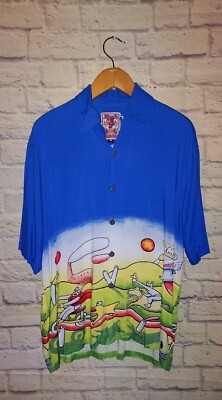 Vintage Mambo Jesus On A Bike Loud Short Sleeve Button-Up Shirt 1990s ...