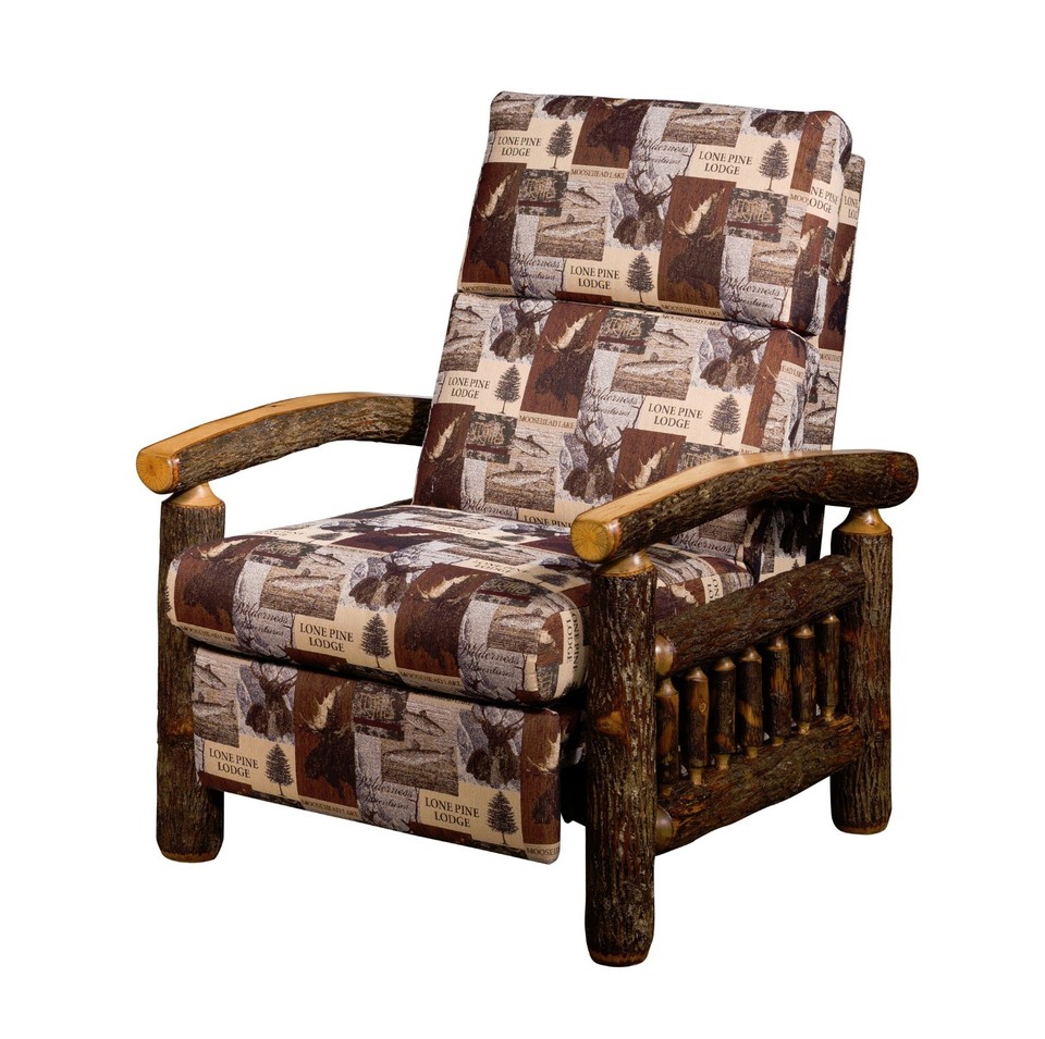 Amish Rustic Hickory Recliner Chair Upholstered Cabin Lodge Furniture ...