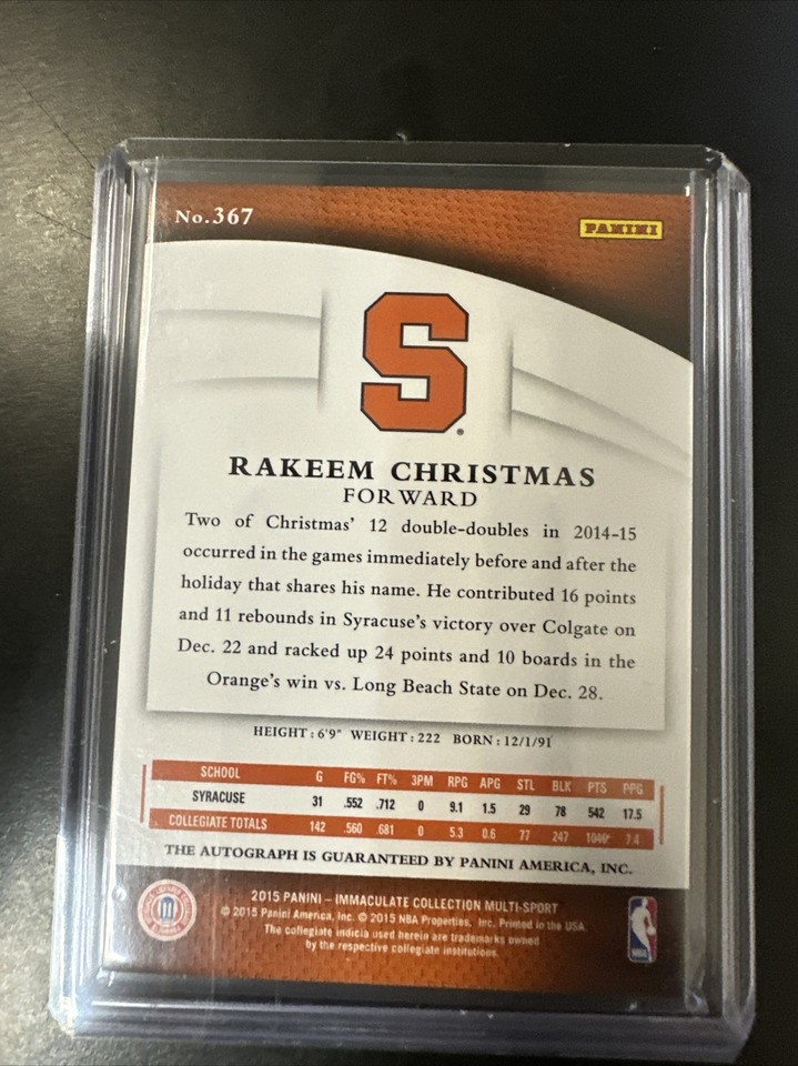 2015 Panini Immaculate collection Rakeem Christmas RC autographed 04/99 ...