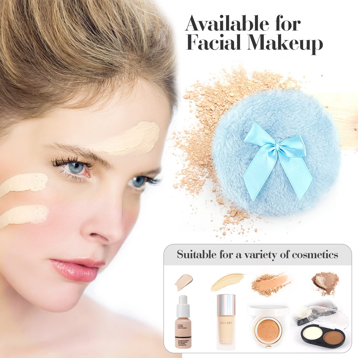 6 Pack 4 Inch Large Powder Puff Fluffy Soft Body Powder Puff Round ...