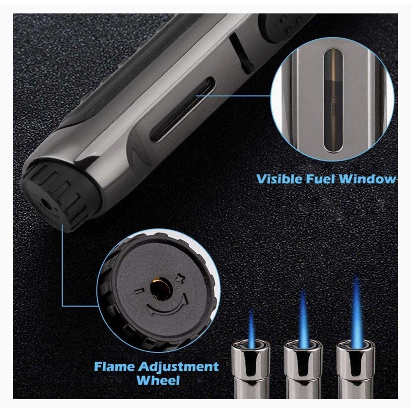 Long Torch Lighter Refuel Butane Windproof Flame Adjustable Slim Curve ...
