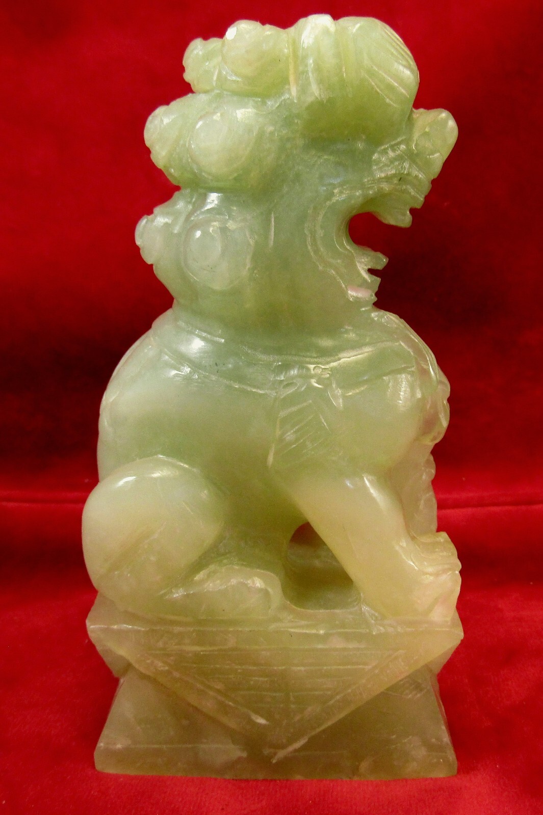 VTG 20th C. Pair of Chinese Carved Green Natural Jade Jadeite Foo Dogs ...