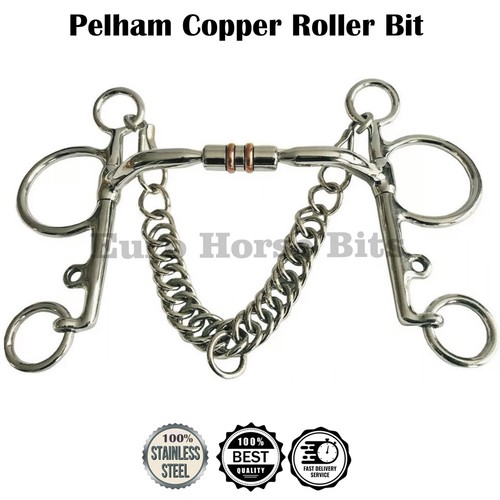 Pelham Bit Barrel Myler Copper Roller Mouth Horse Snaffle Bit with Curb ...