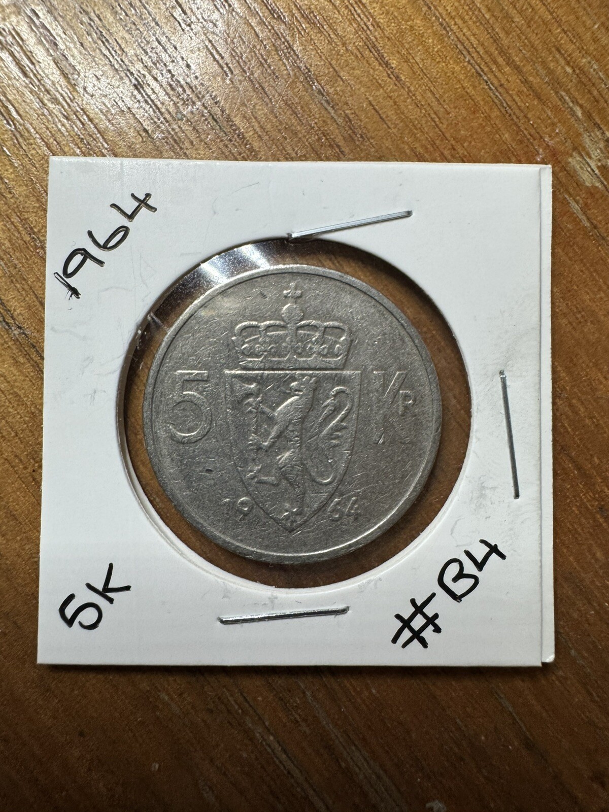 🟢1964 BEAUTIFUL NORWAY 5 KRONER COIN🟢MONOGRAM OF KING OLAV V NORGES ...