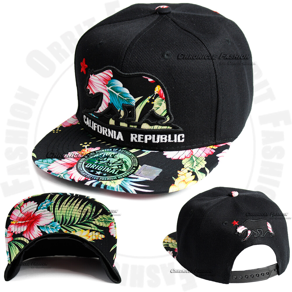 California Republic Baseball Cap Cali Bear Snapback Hat Hawaiian Flat ...