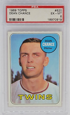 1969 Topps #620 Dean Chance Card - Graded PSA 6 EX-MT, Minnesota Twins ...