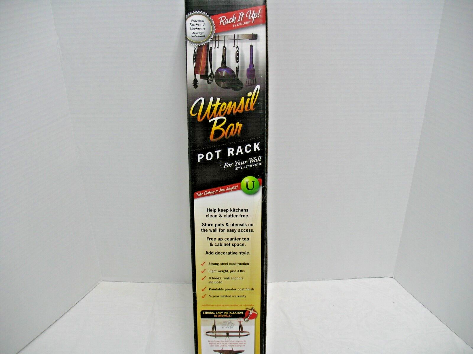 Rack It Up Utensil Bar Utility Pot Rack Steel Gray Powdercoat w/hooks ...