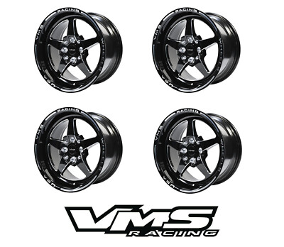 15X8 VMS RACING 5 SPOKE STAR BLACK DRAG RIMS WHEELS 4X100/4X114 ET20 ...