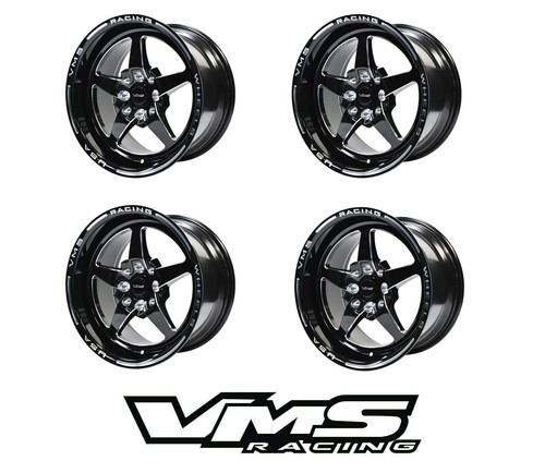 15X8 VMS RACING 5 SPOKE STAR BLACK DRAG RIMS WHEELS 4X100/4X114 ET20 ...