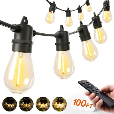 addlon 100FT LED Outdoor String Lights, Remote Dimmable Patio Lights ...