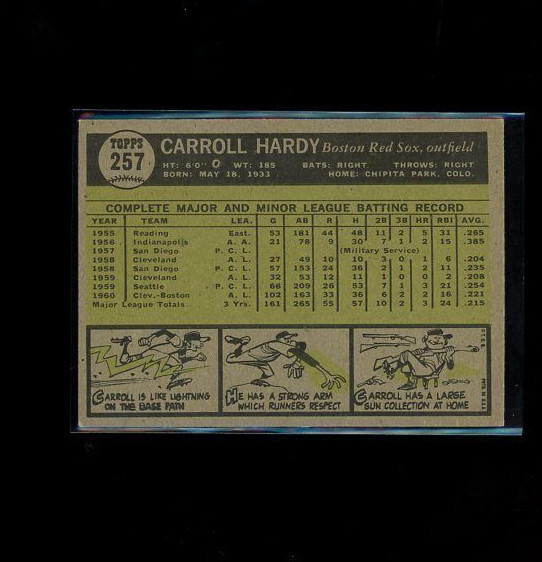 1961 TOPPS BASEBALL CARROLL HARDY #257 Red Sox | eBay