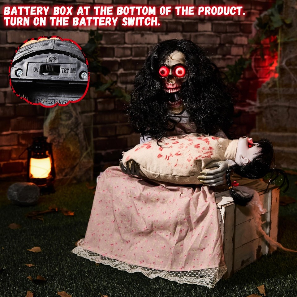 Best Animatronics Creepy Sitting Skeleton & Doll Animated Decorations ...