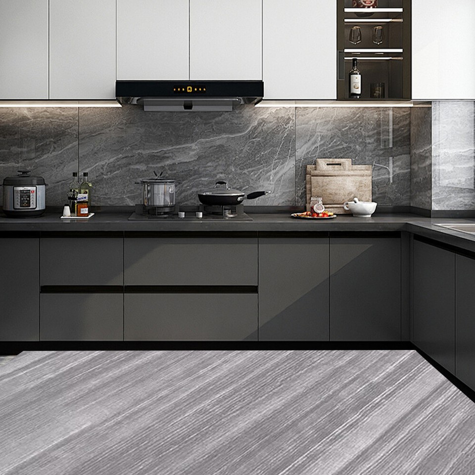 Kitchen & Bathroom Lino Grey Wood Effect Waterproof Vinyl Flooring Roll ...